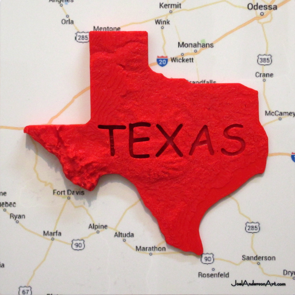 Texas Elevation Map over West Texas on aluminum - Red - Joel Anderson Art